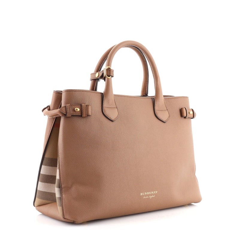 Burberry Banner Tote Leather and House Check Canvas Medium at 1stDibs