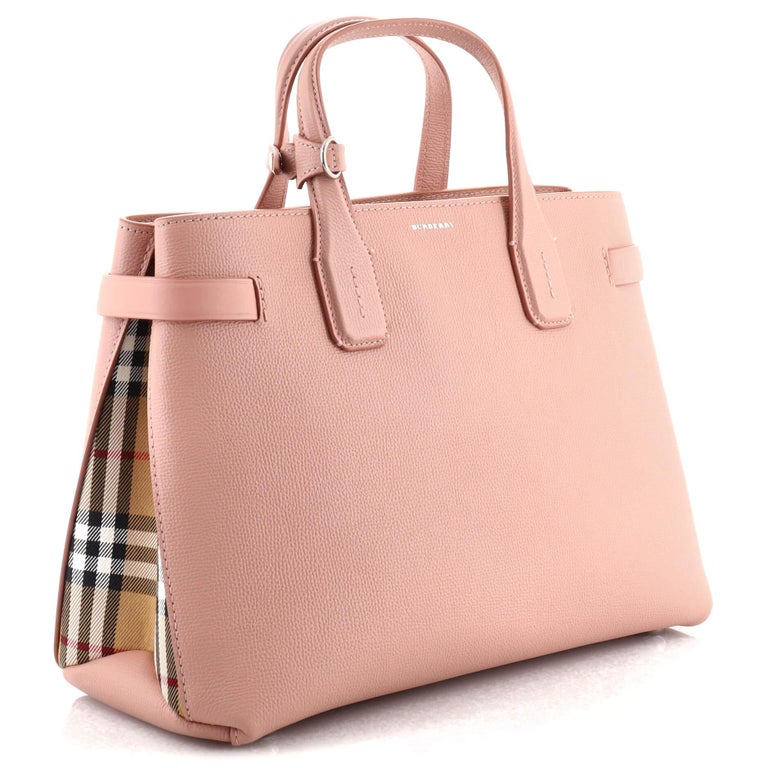 Burberry Banner Tote Leather and House Check Canvas Medium at 1stDibs