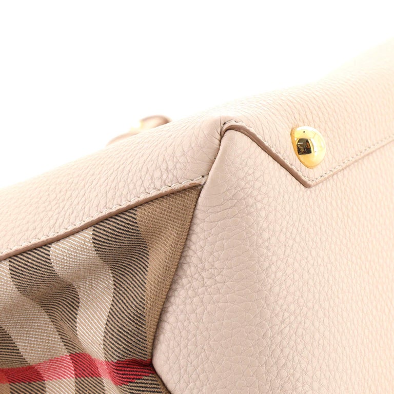 Burberry Banner Tote Leather and House Check Canvas Medium For Sale at ...