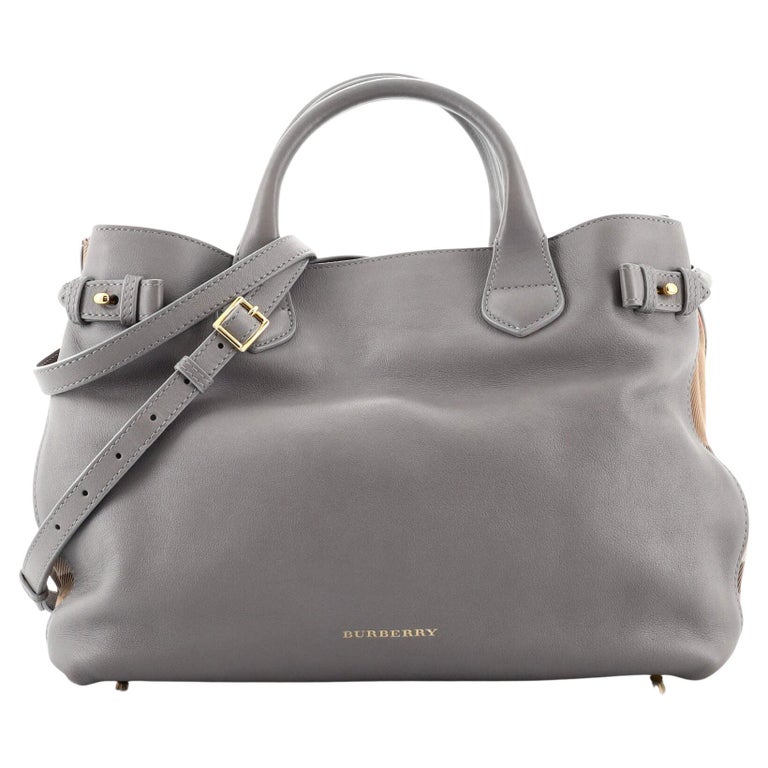 Burberry Banner Tote Leather and House Check Canvas Medium at 1stDibs