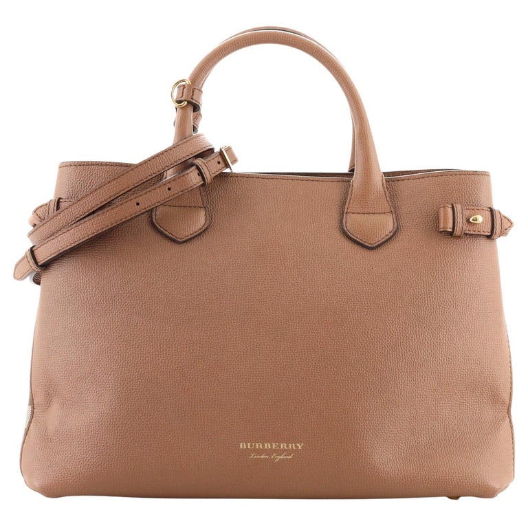 Burberry Banner Tote Leather and House Check Canvas Medium at 1stDibs