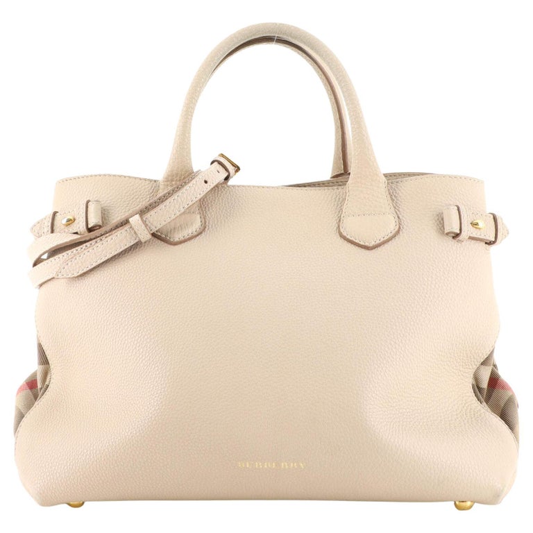 Burberry Banner Tote Leather and House Check Canvas Medium For Sale at ...
