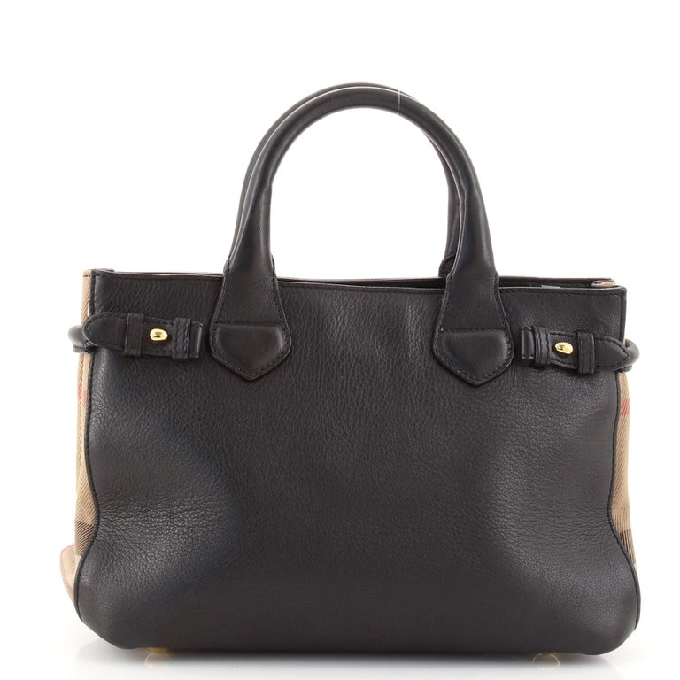 Burberry Banner Tote Leather and House Check Canvas Small For Sale at ...