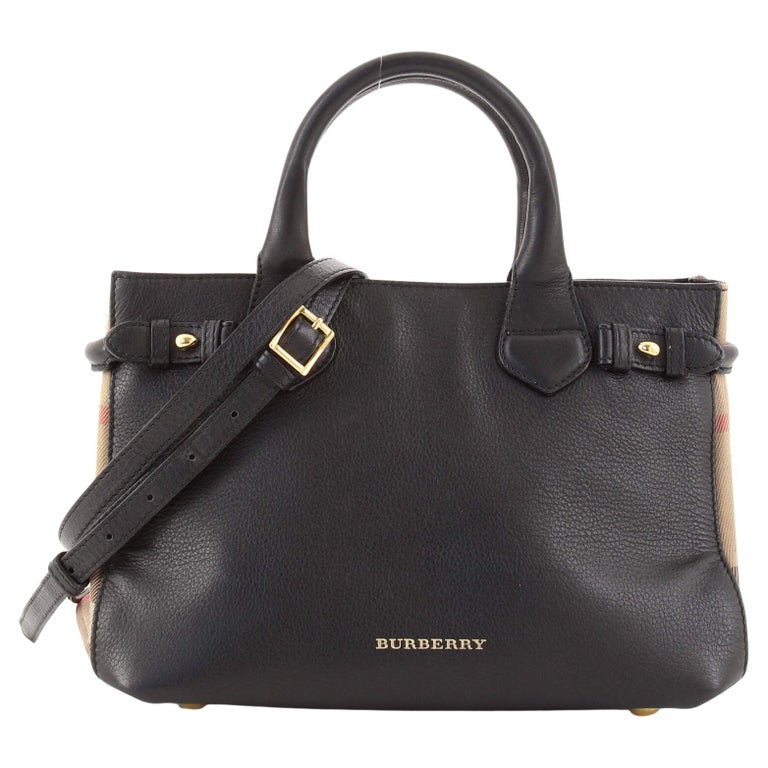 Burberry Banner Tote Leather and House Check Canvas Small For Sale at ...