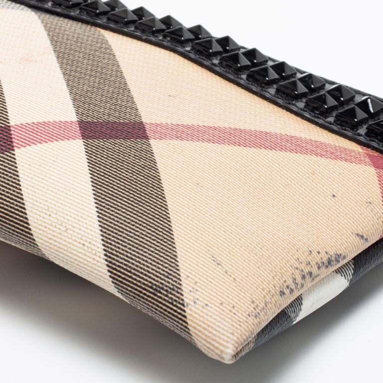 Burberry Beige/Black Nova Check PVC and Patent Leather Studded Wristlet ...