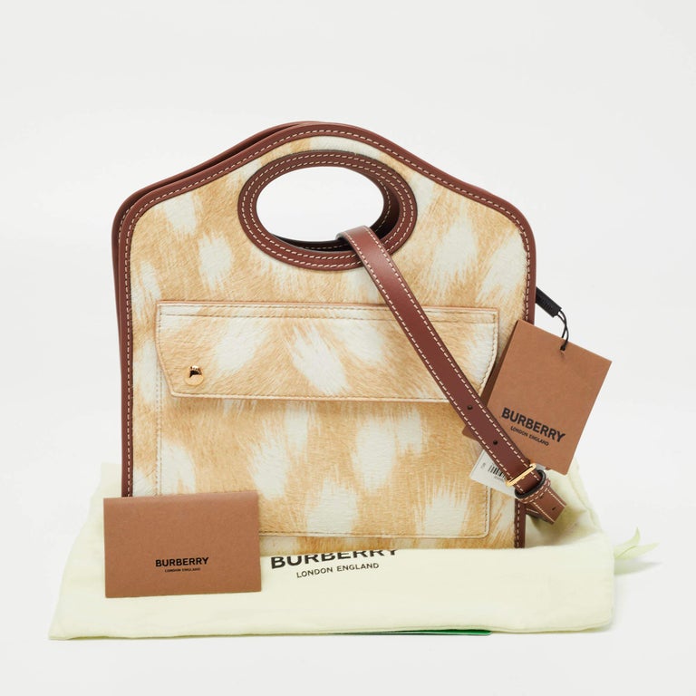 Burberry Beige/Brown Calfhair and Leather Mini Pocket Tote For Sale at ...