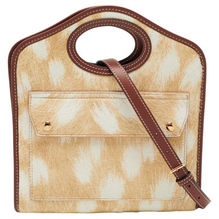 Burberry Beige/Brown Calfhair and Leather Mini Pocket Tote For Sale at ...