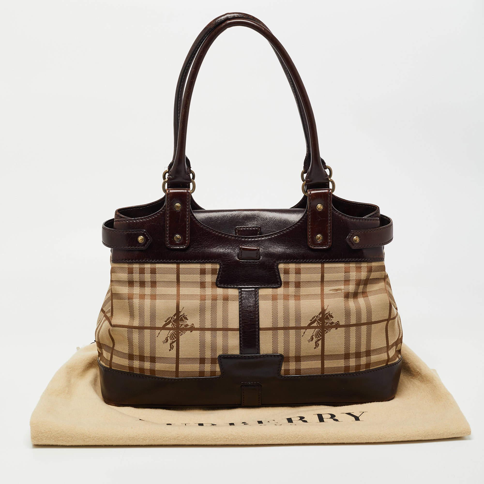 Burberry Beige/Brown Haymarket Check Canvas and Leather Shoulder Bag ...