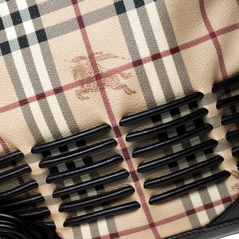 Burberry Beigebrown Haymarket Check Coated Canvas And Leather Tote For