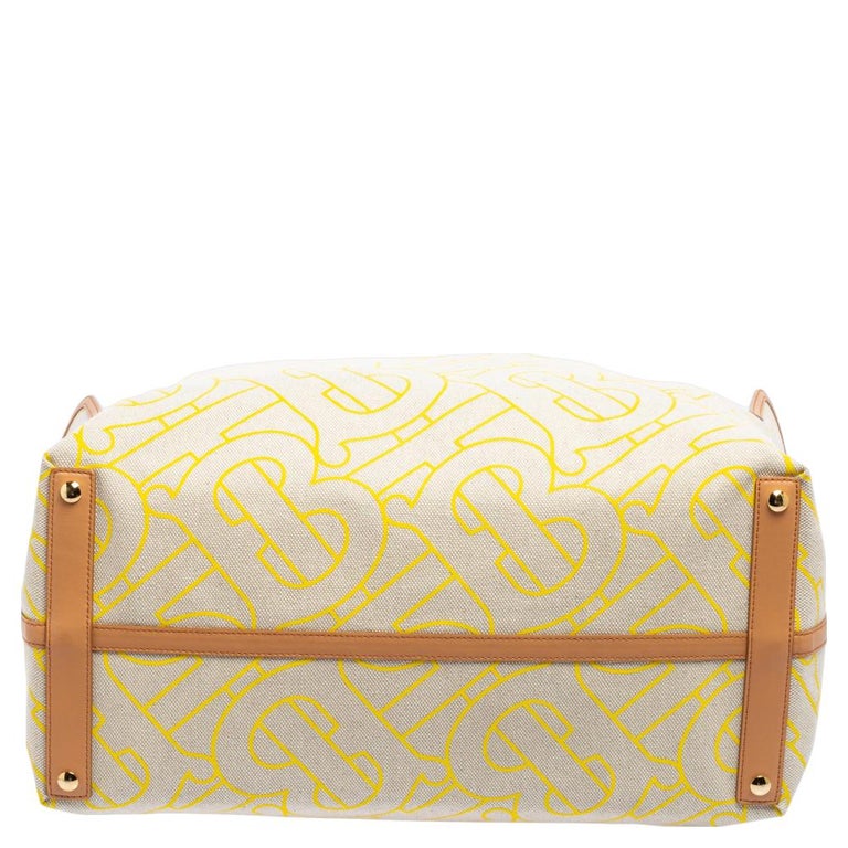 Burberry Beige Canvas and Leather TB Print Belt Tote at 1stDibs