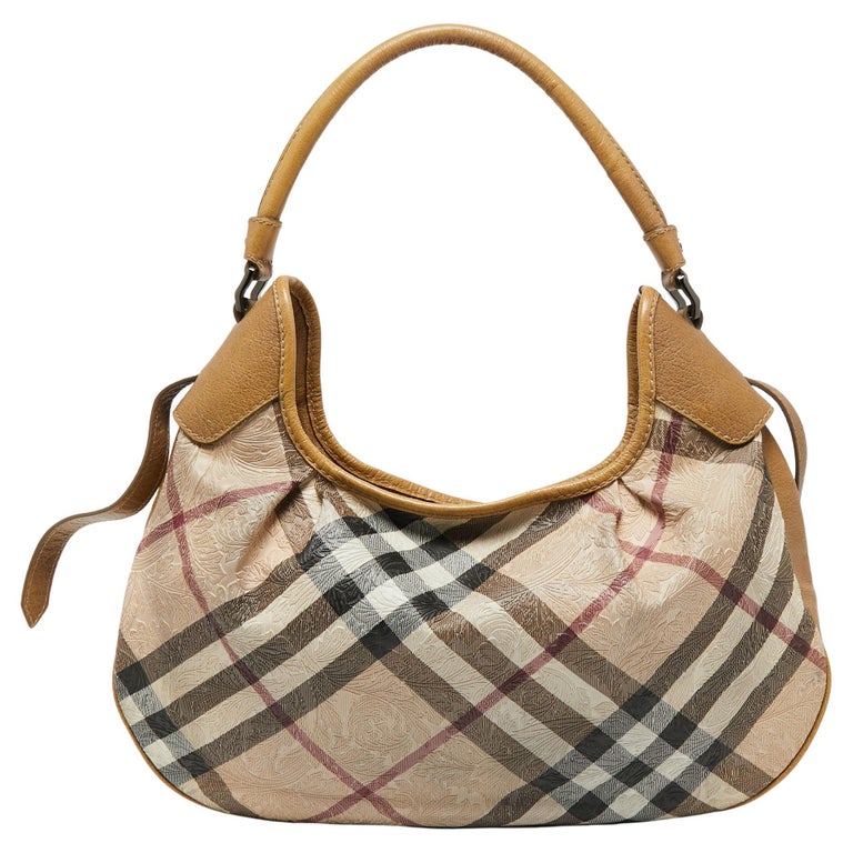 Burberry Beige Embossed Nova Check Coated Canvas Brooklyn Hobo at 1stDibs
