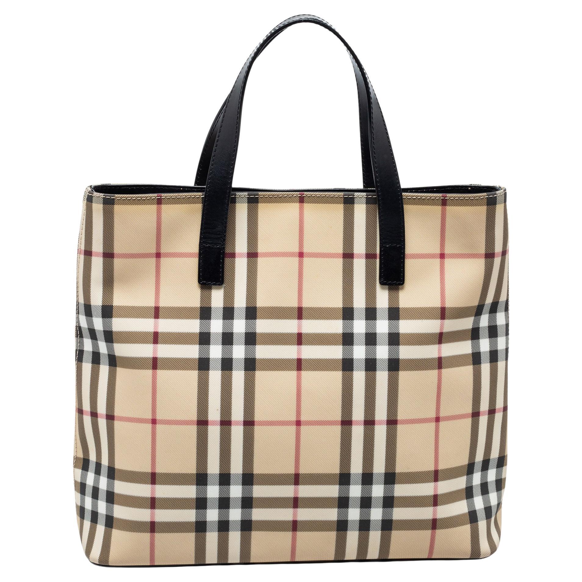 Burberry Beige House Check Canvas And Leather Tote at 1stDibs