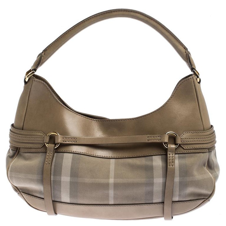 Burberry Beige House Check Leather and Canvas Belted Hobo at 1stDibs