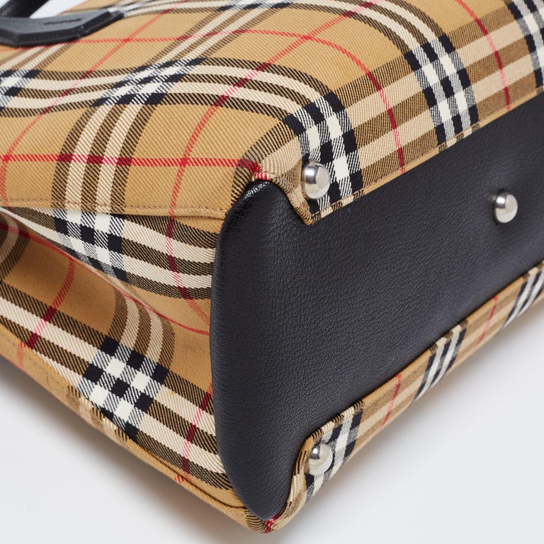 Burberry Beige Leather and House Check Canvas Medium Banner Tote at 1stDibs