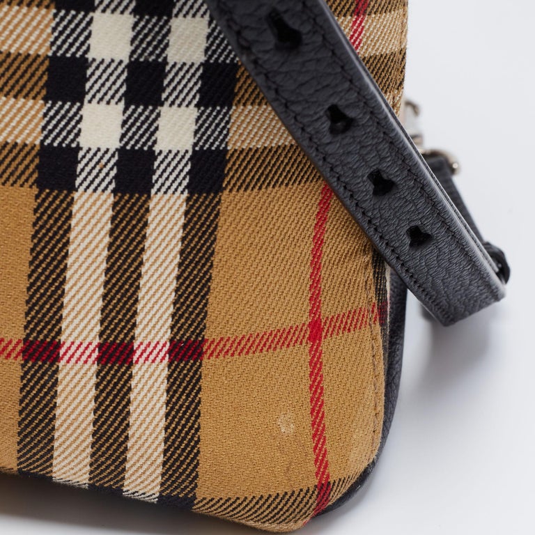 Burberry Beige Leather and House Check Canvas Medium Banner Tote at 1stDibs