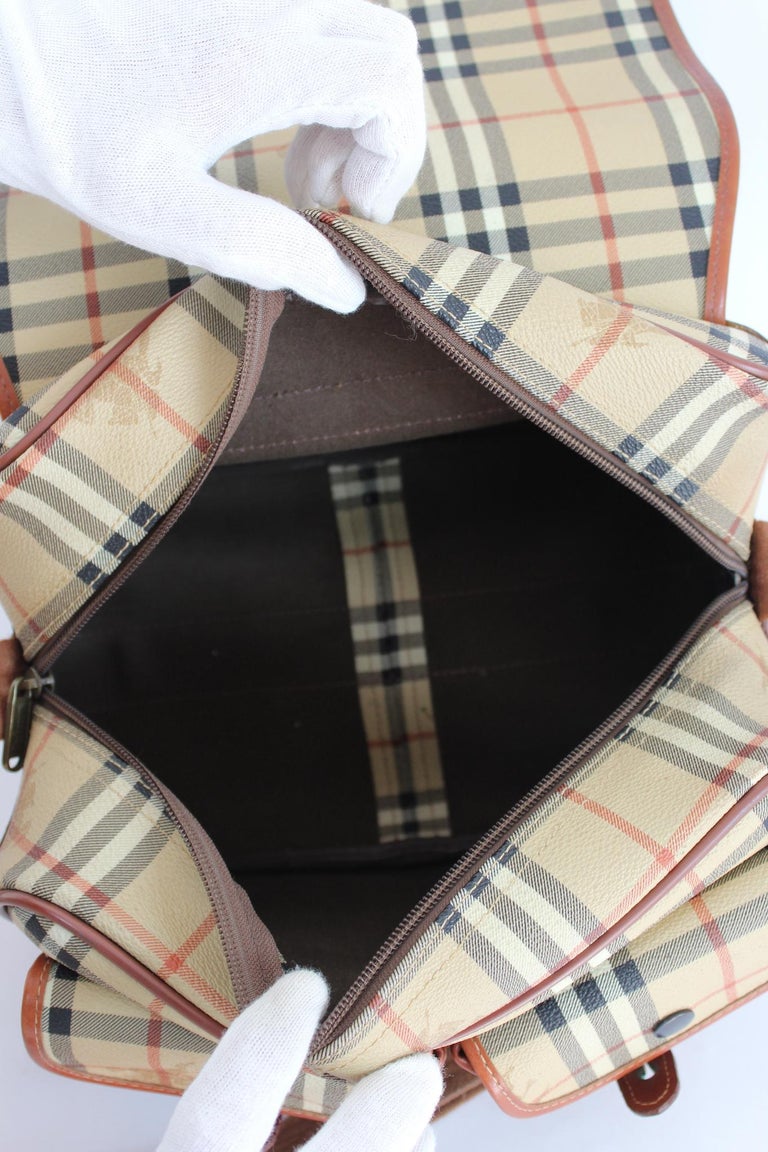 Burberry Beige Leather Canvas Check Vintage Trunk Bag For Sale at 1stDibs