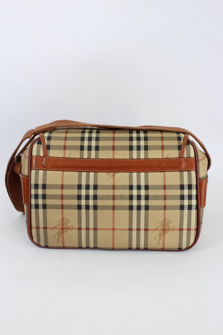 Burberry Beige Leather Canvas Check Vintage Trunk Bag For Sale at 1stDibs