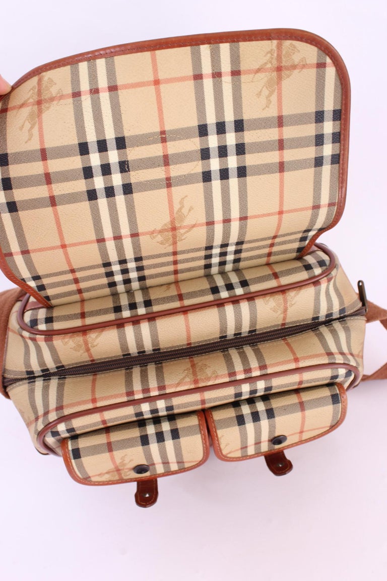 Burberry Beige Leather Canvas Check Vintage Trunk Bag For Sale at 1stDibs