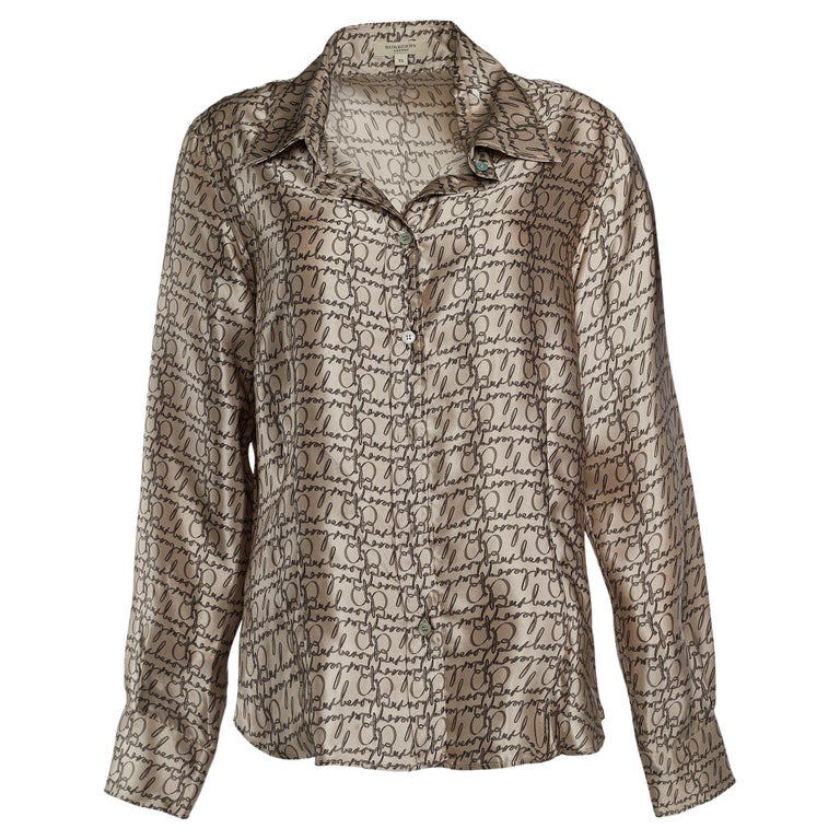 Burberry Beige Logo Print Silk Shirt XL at 1stDibs