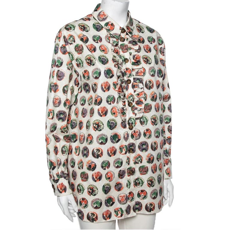 Burberry Beige Monster Mask Print Cotton Ruffle Trimmed Shirt M For ...