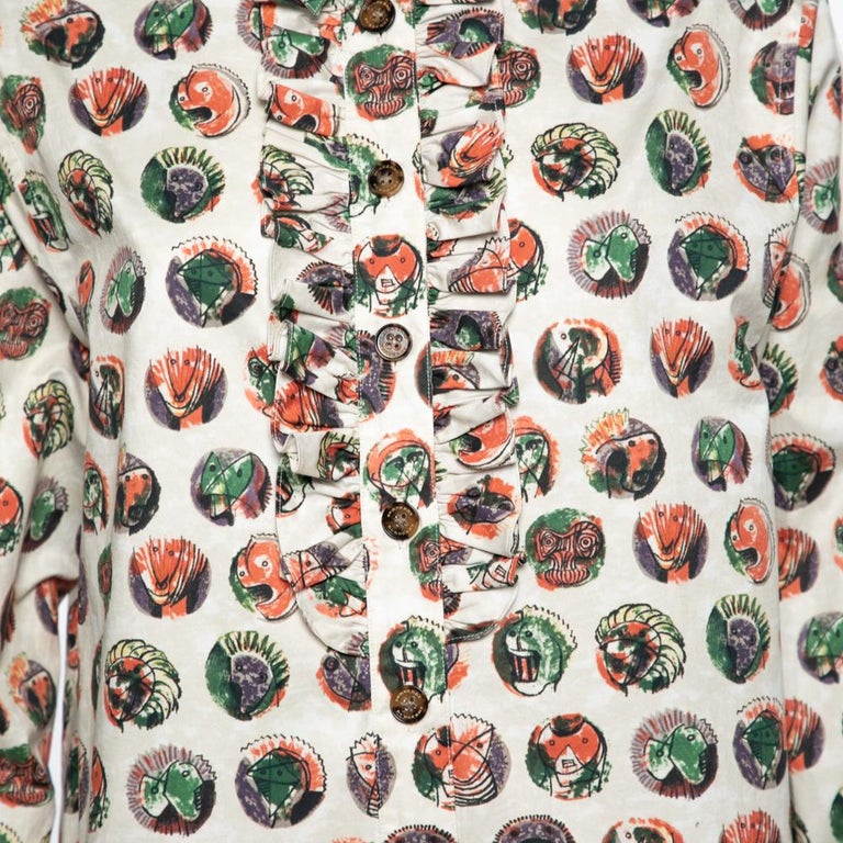 Burberry Beige Monster Mask Print Cotton Ruffle Trimmed Shirt M For ...
