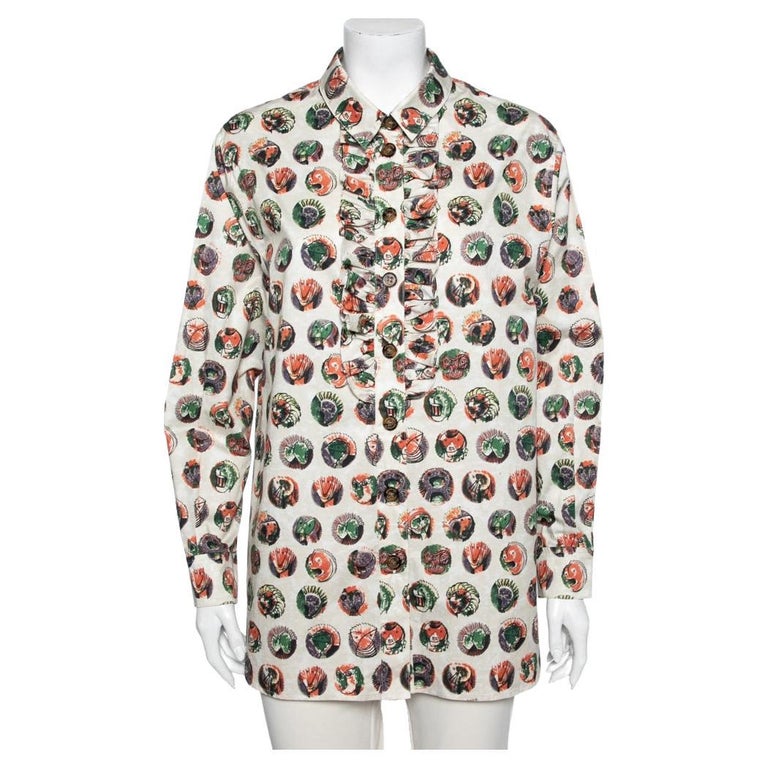 Burberry Beige Monster Mask Print Cotton Ruffle Trimmed Shirt M For ...