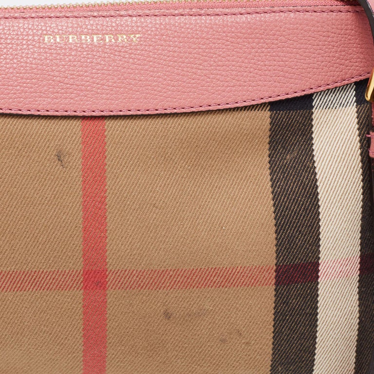 Burberry Beige/Pink House Check Canvas Crossbody Bag For Sale at 1stDibs