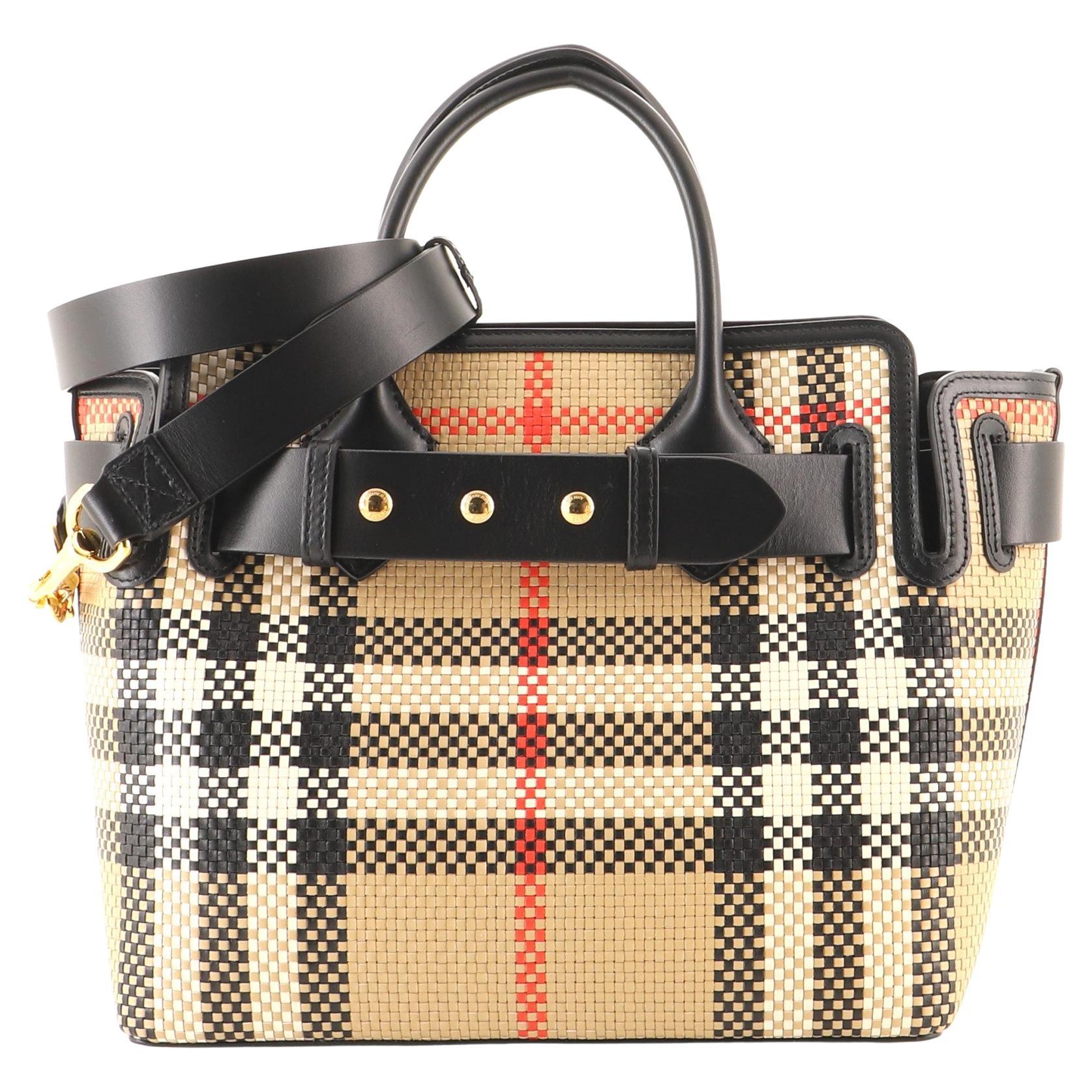 Burberry Banner Tote Leather and House Check Canvas Small at 1stDibs