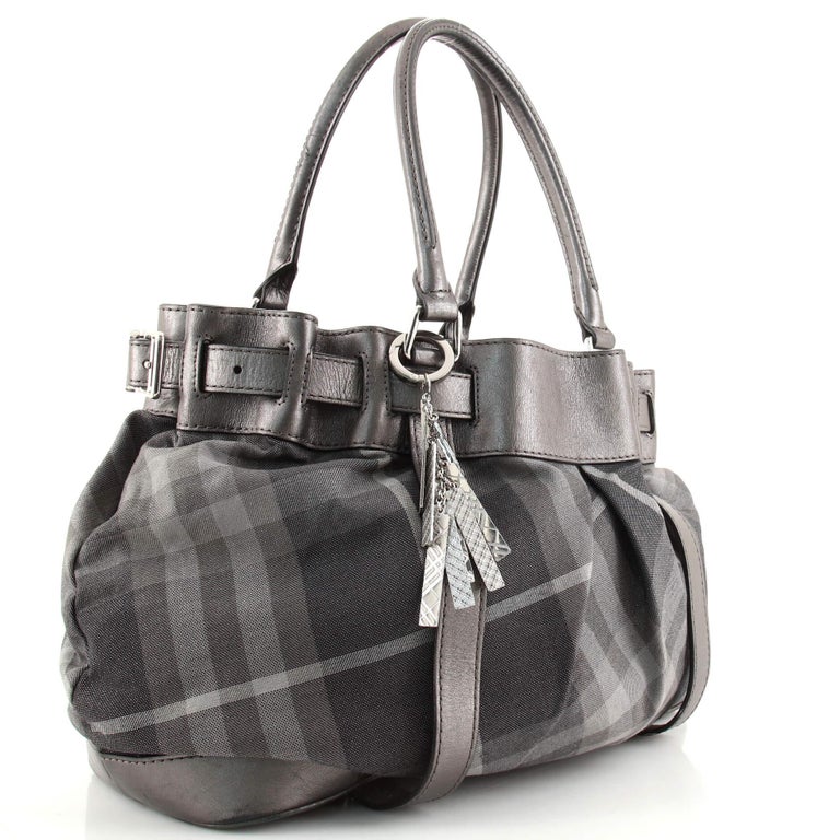 Burberry Belted Tote Shimmer Nova Check Canvas Large For Sale at 1stDibs