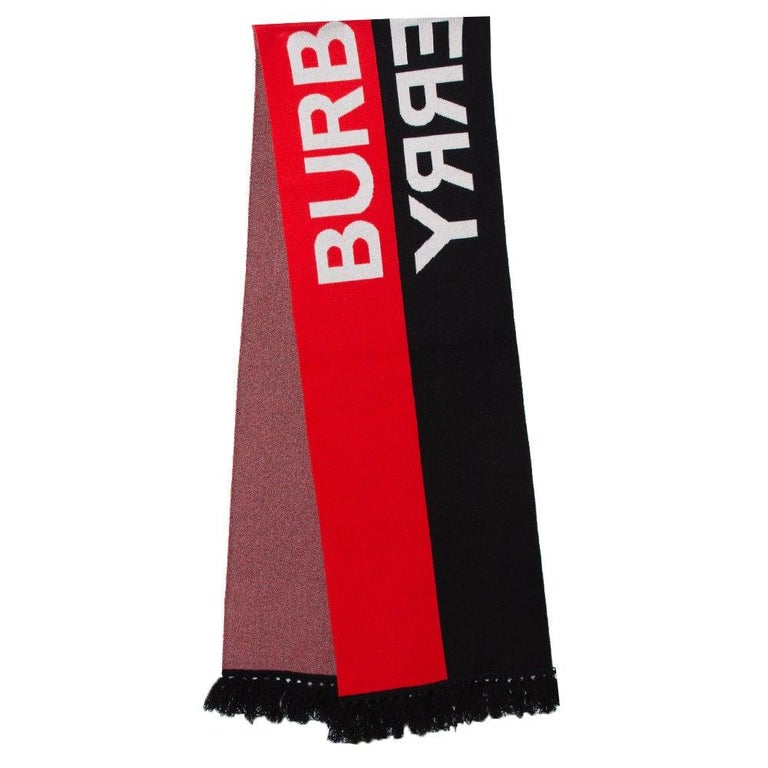 Burberry Bicolor Logo Intarsia Knit Cashmere Football Scarf For Sale at ...
