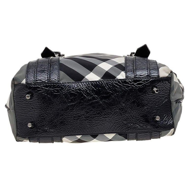 Burberry Black Beat Check Nylon And Patent Leather Lowry Tote For Sale ...