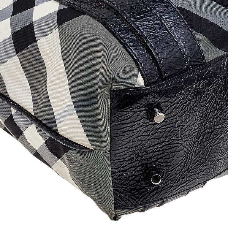 Burberry Black Beat Check Nylon And Patent Leather Lowry Tote For Sale ...