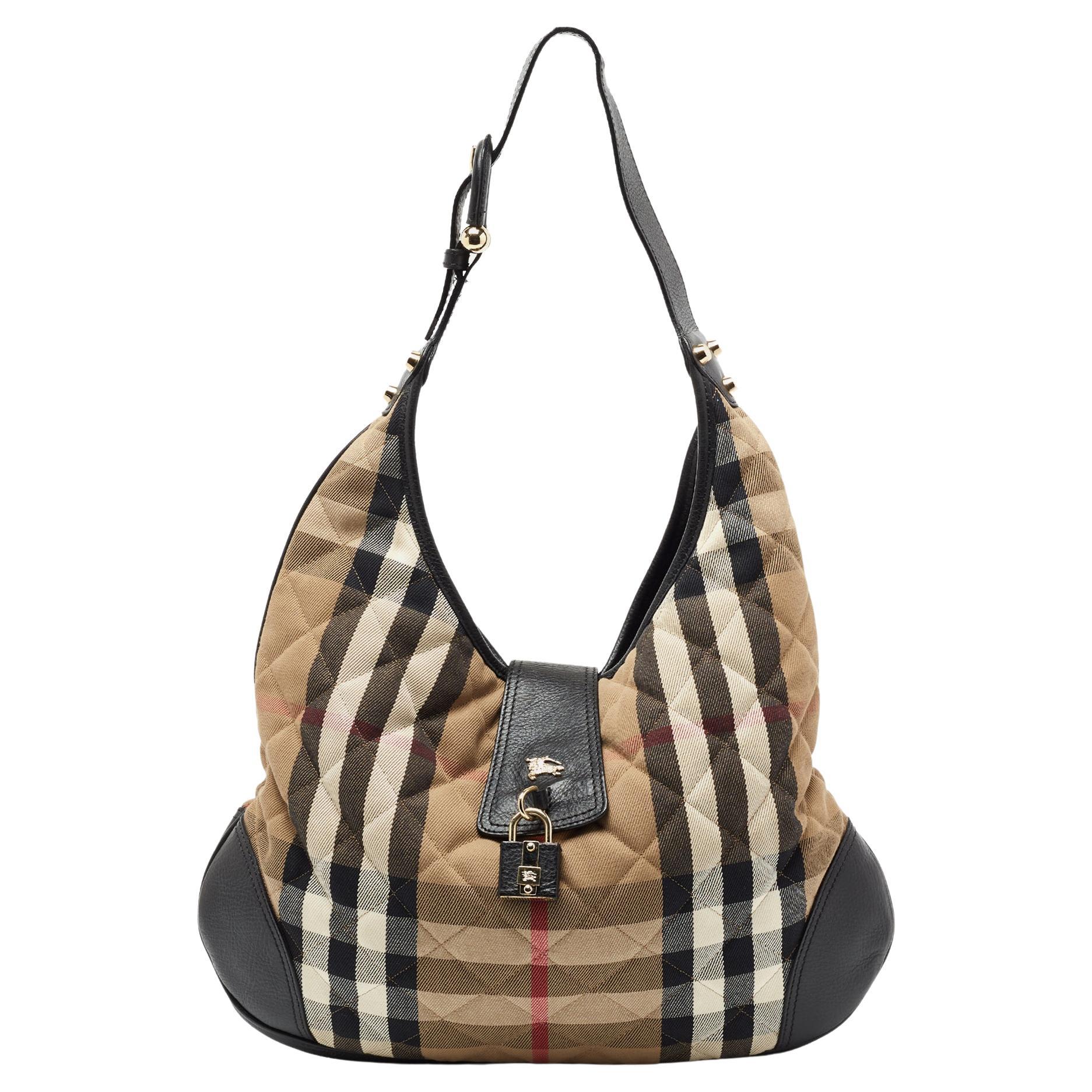 Burberry Black/Beige House Check Canvas and Leather Brook Hobo at 1stDibs