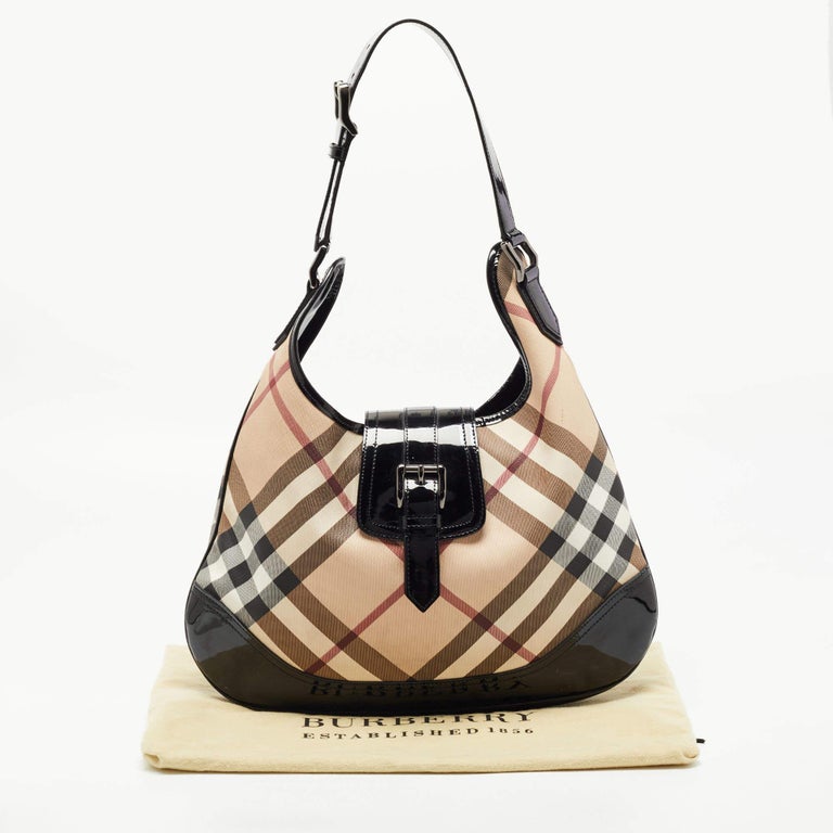 Burberry Black/Beige Nova Check PVC and Patent Leather Brooke Hobo For ...