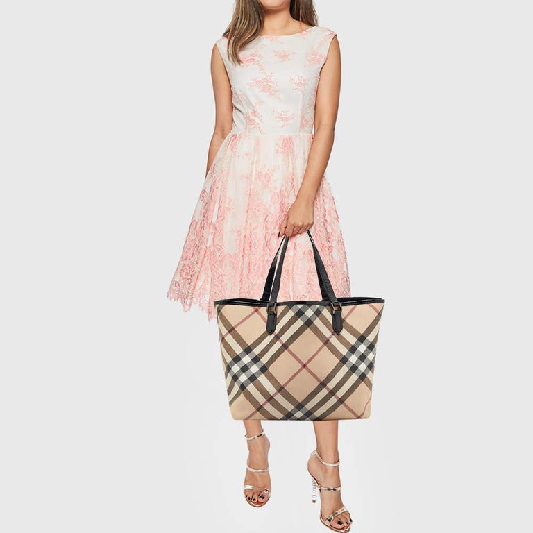 Burberry Black/Beige Super Nova Check PVC and Patent Leather Large ...