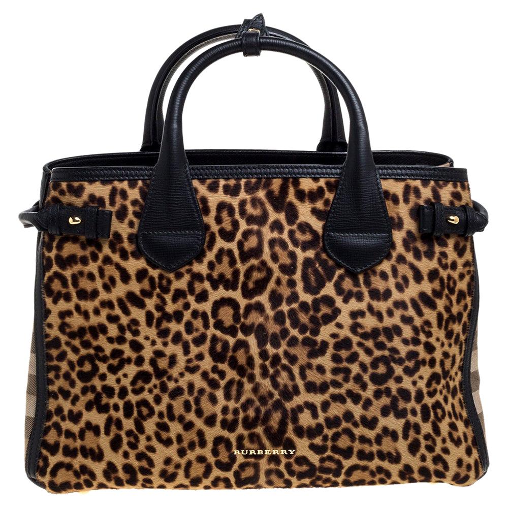 Burberry Black/Brown Leopard Print Calfhair, Leather Canvas Medium ...