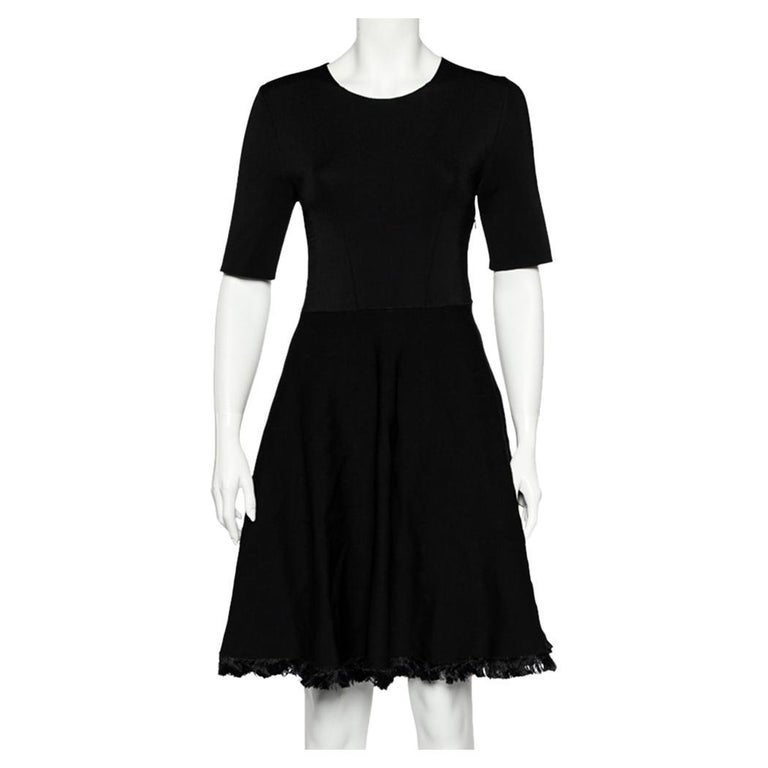 Burberry Black Knit Fringed A-Line Dress M For Sale at 1stDibs