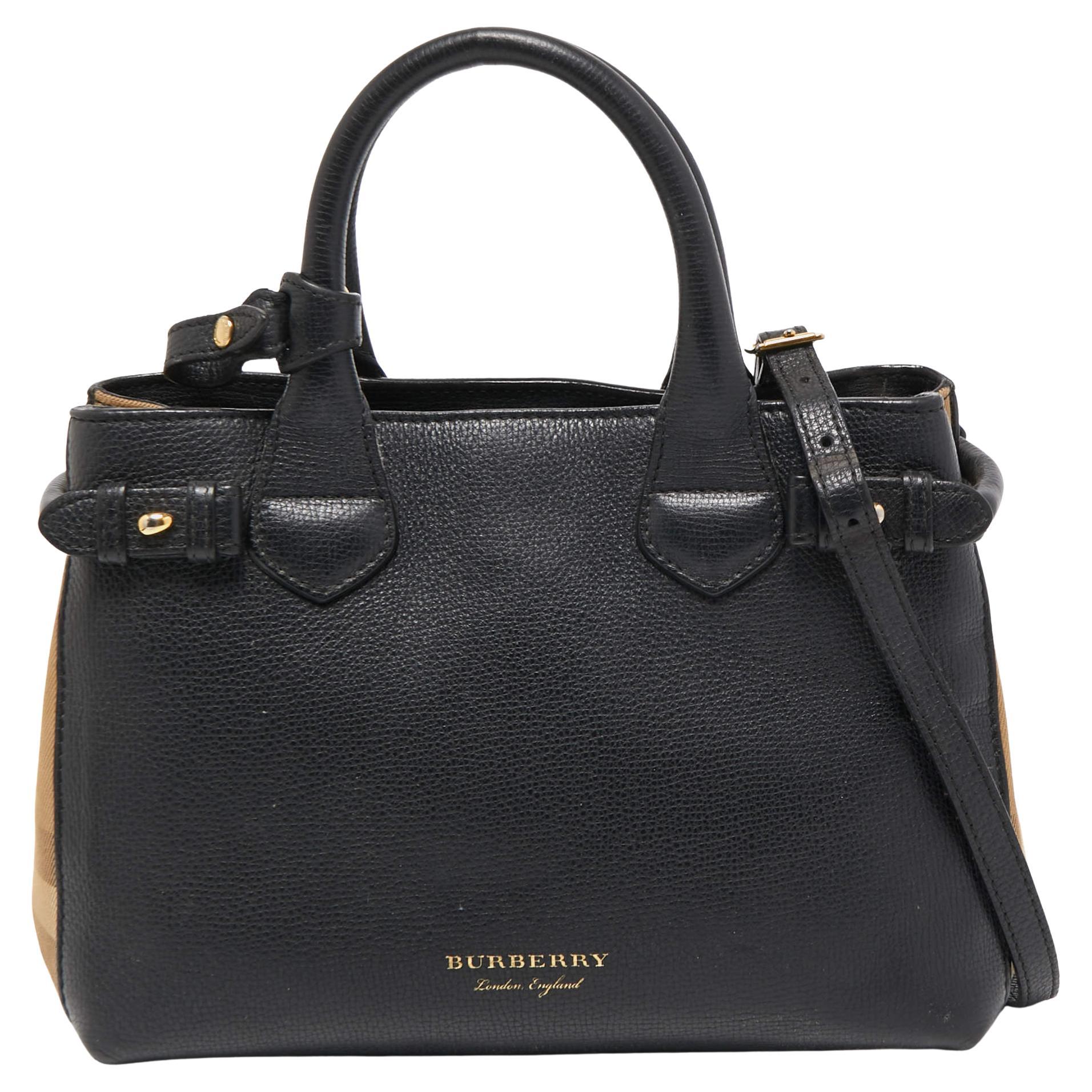 Schwarze Burberry-Brosche-Tasche aus Leder und house Check-Stoff im ...