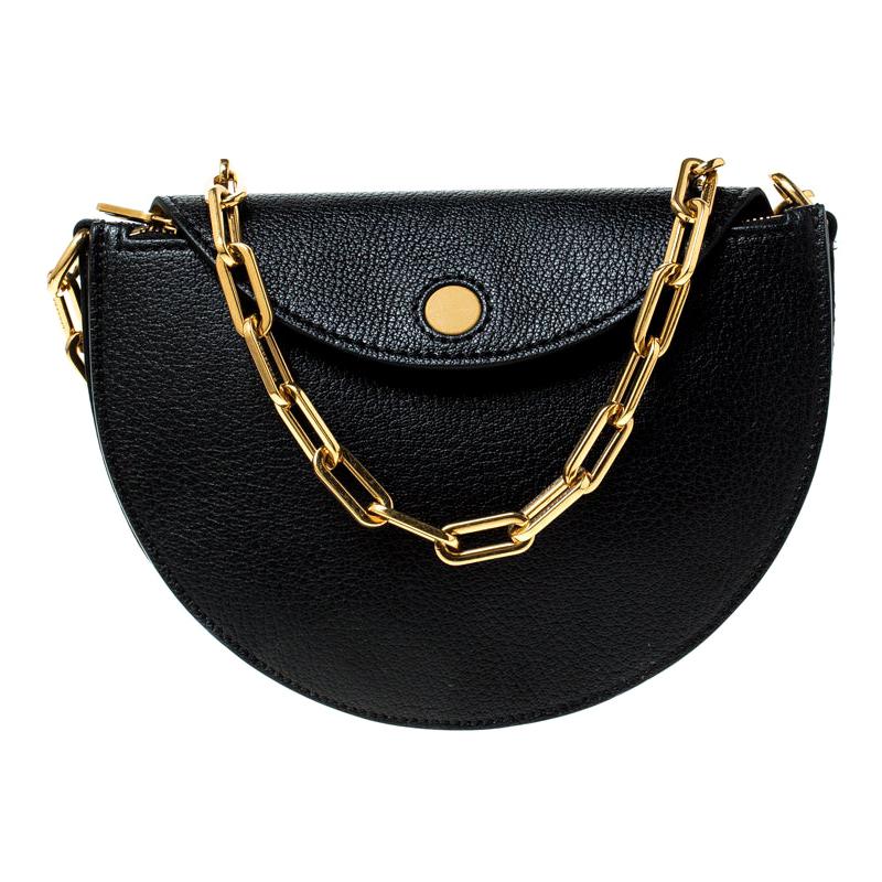 Burberry Black Leather Half Circle Chain Shoulder Bag For Sale at 1stDibs