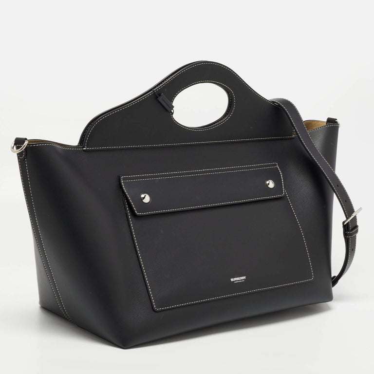 Burberry Black Leather Medium Soft Pocket Tote For Sale at 1stDibs