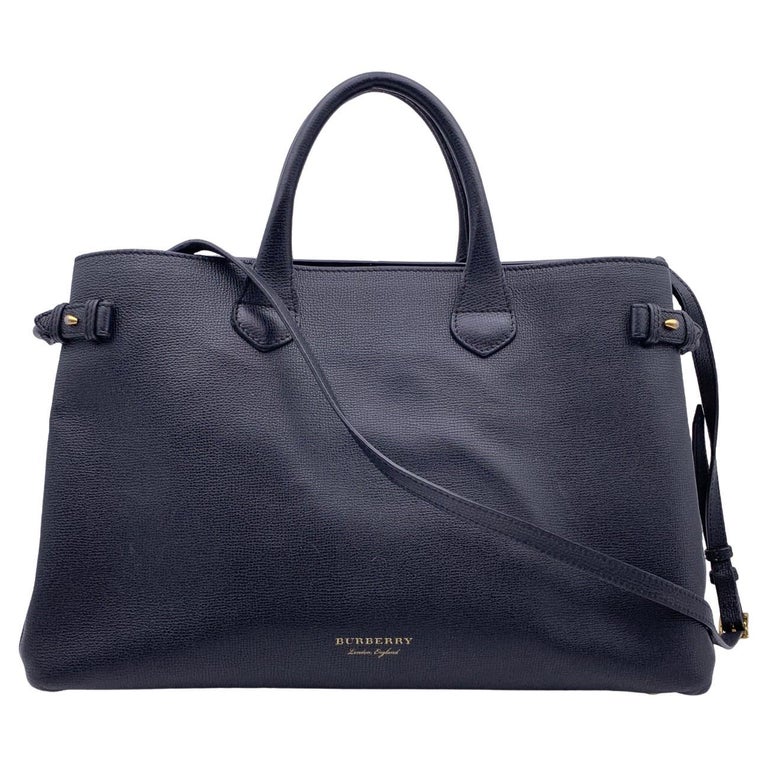 Burberry Black Leather The Banner Tote Bag Satchel with Strap For Sale ...
