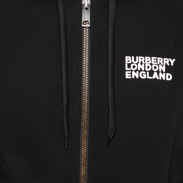 Burberry Black Love Print Cotton Zip Front Hooded Jacket S For Sale at ...