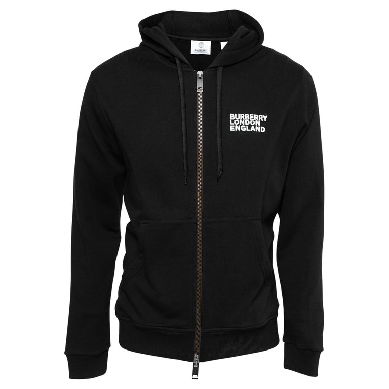 Burberry Black Love Print Cotton Zip Front Hooded Jacket S For Sale at ...
