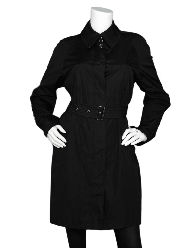 Burberry Black Nylon Raincoat W/ Belt Sz 8 For Sale at 1stDibs ...
