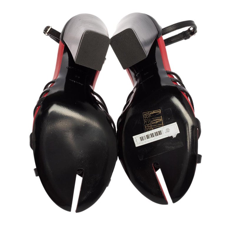 Burberry Black/Red Leather Hove Heel Ankle Strap Sandals Size 38 For ...