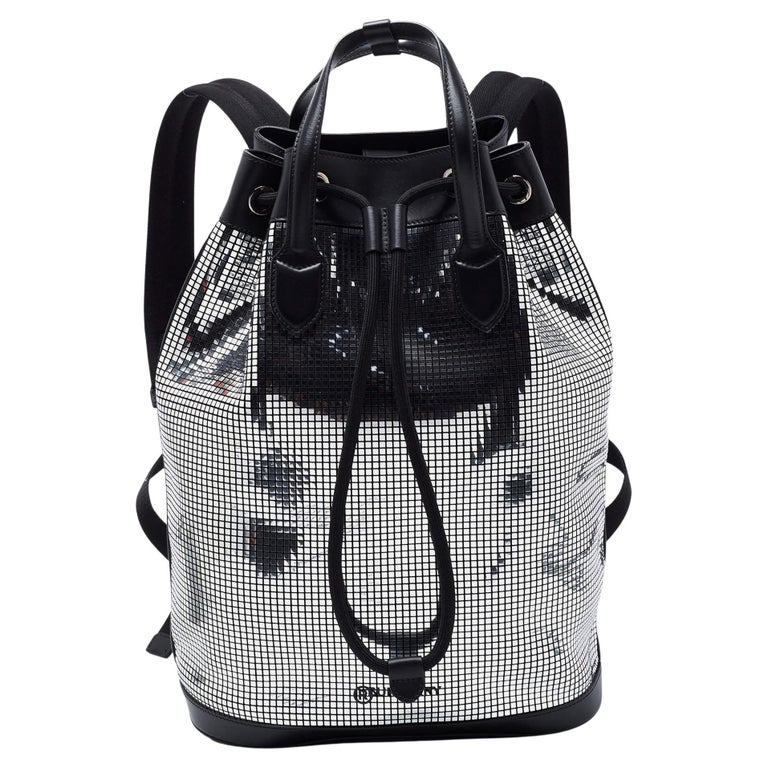 Burberry Black/Silver Leather and Suede Mirror Drawstring Backpack For ...