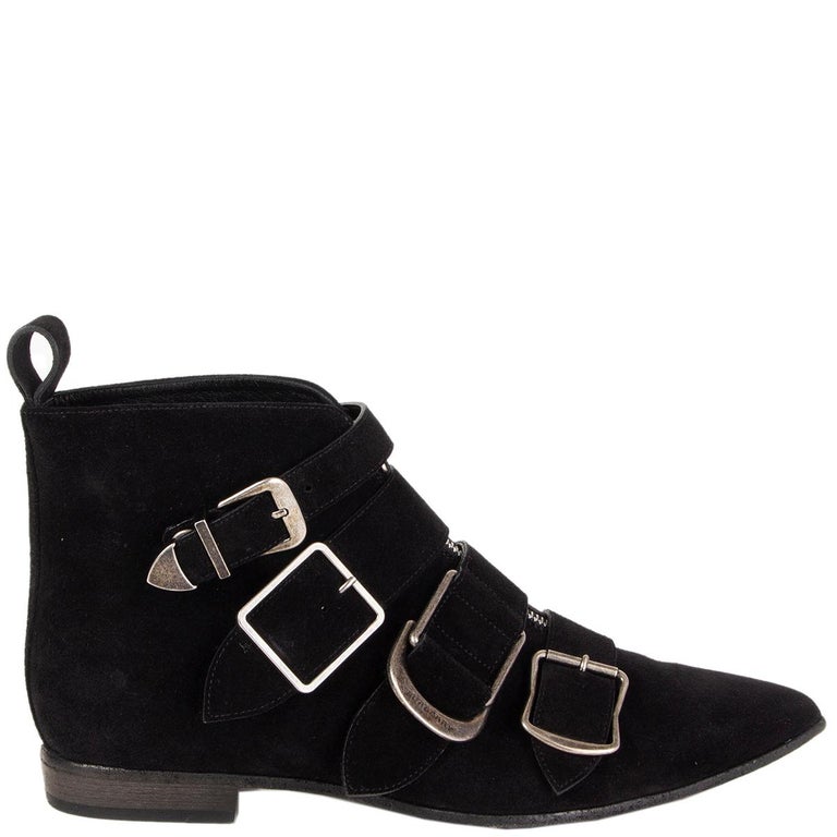 BURBERRY black suede MILNER BUCKLE DETAILS Ankle Boots Shoes 39 For ...