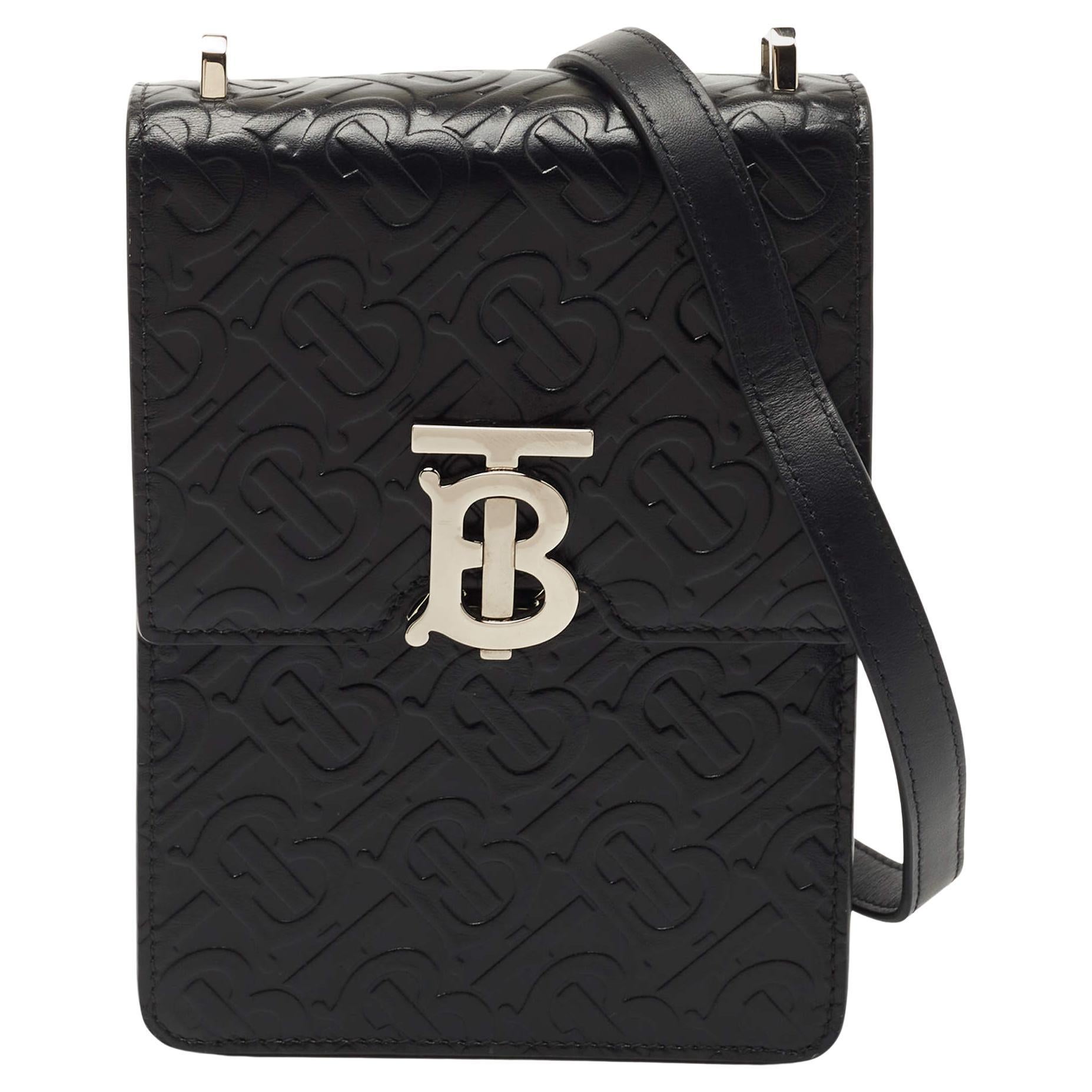 Burberry Black TB Embossed Leather Robin Crossbody Bag For Sale at 1stDibs