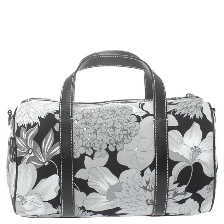 Burberry Black/White Floral Print Canvas Boston Bag at 1stDibs