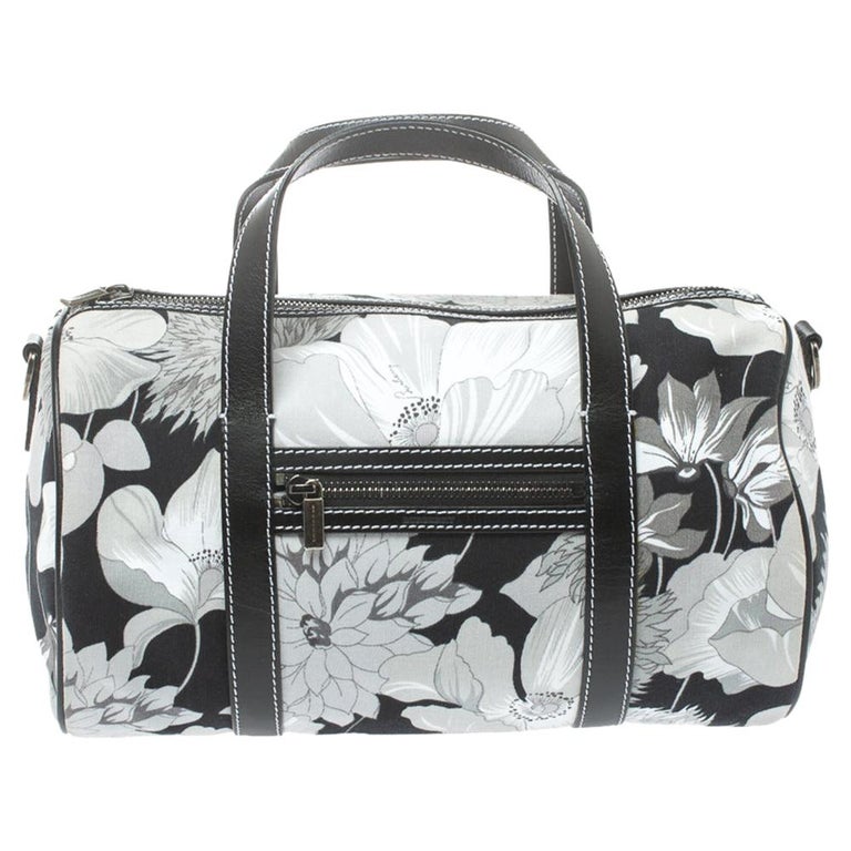 Burberry Black/White Floral Print Canvas Boston Bag at 1stDibs